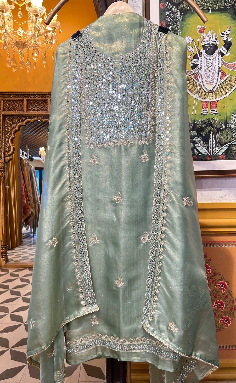 Rimaya Organza Suit (Powder Green) – Vastra Official