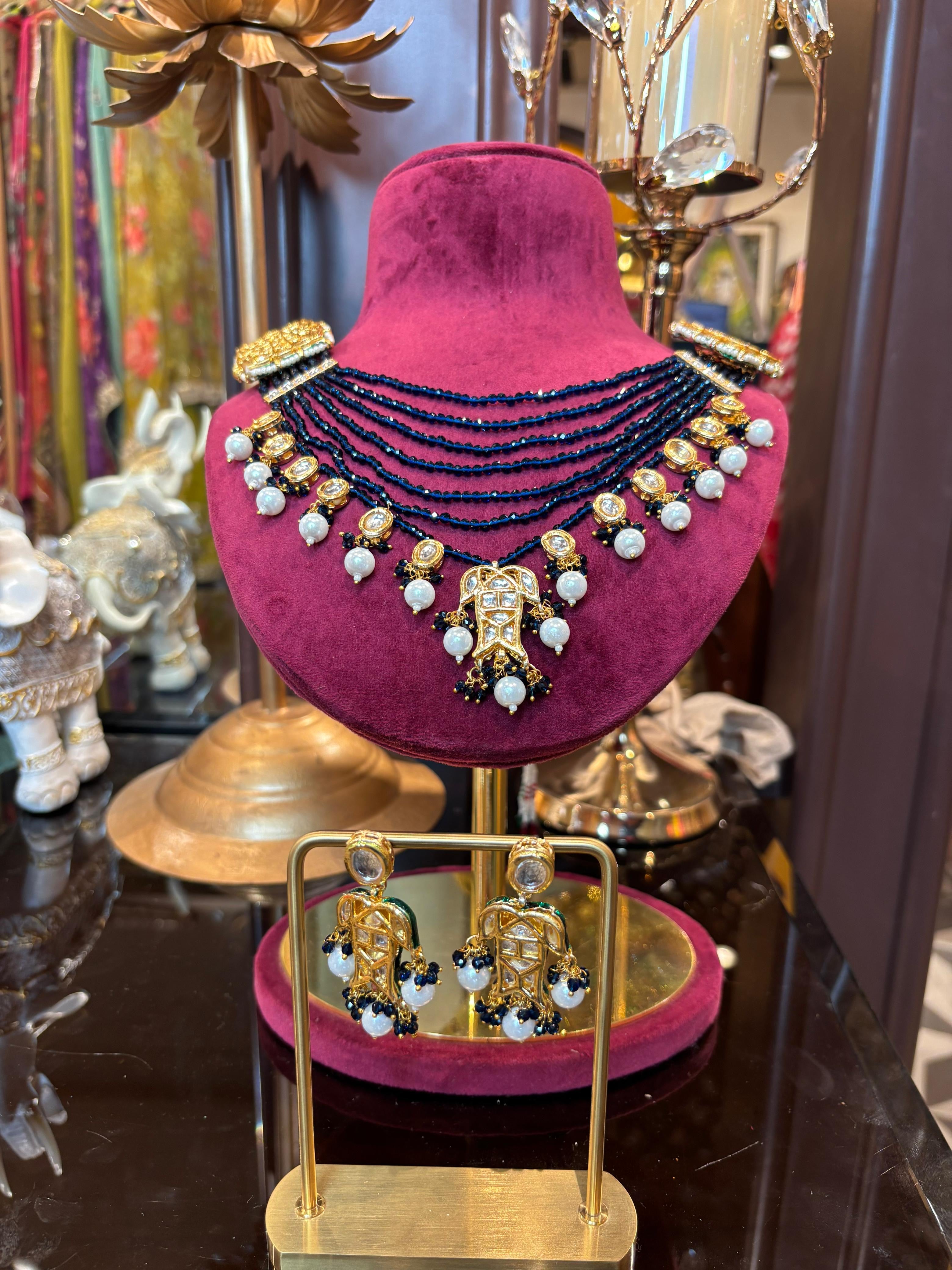 Ruh-e-Noor Beaded Choker Set (Blue) – Vastra Official